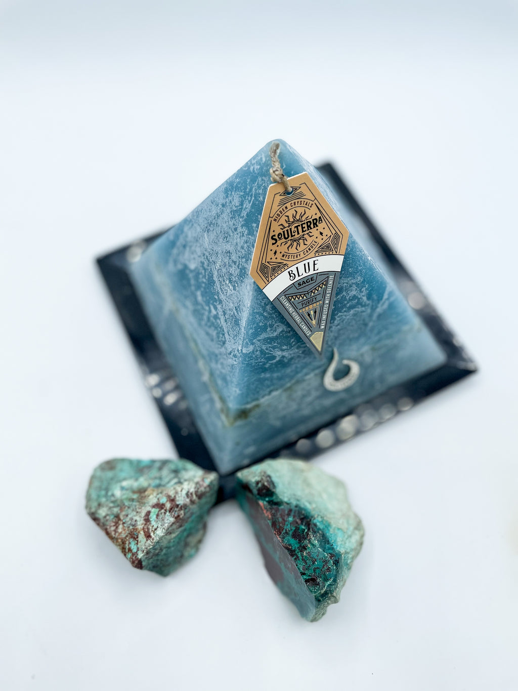 MAGICAL DUO Chrysocolla + Tranquility – Crystal Candles by Soul-Terra